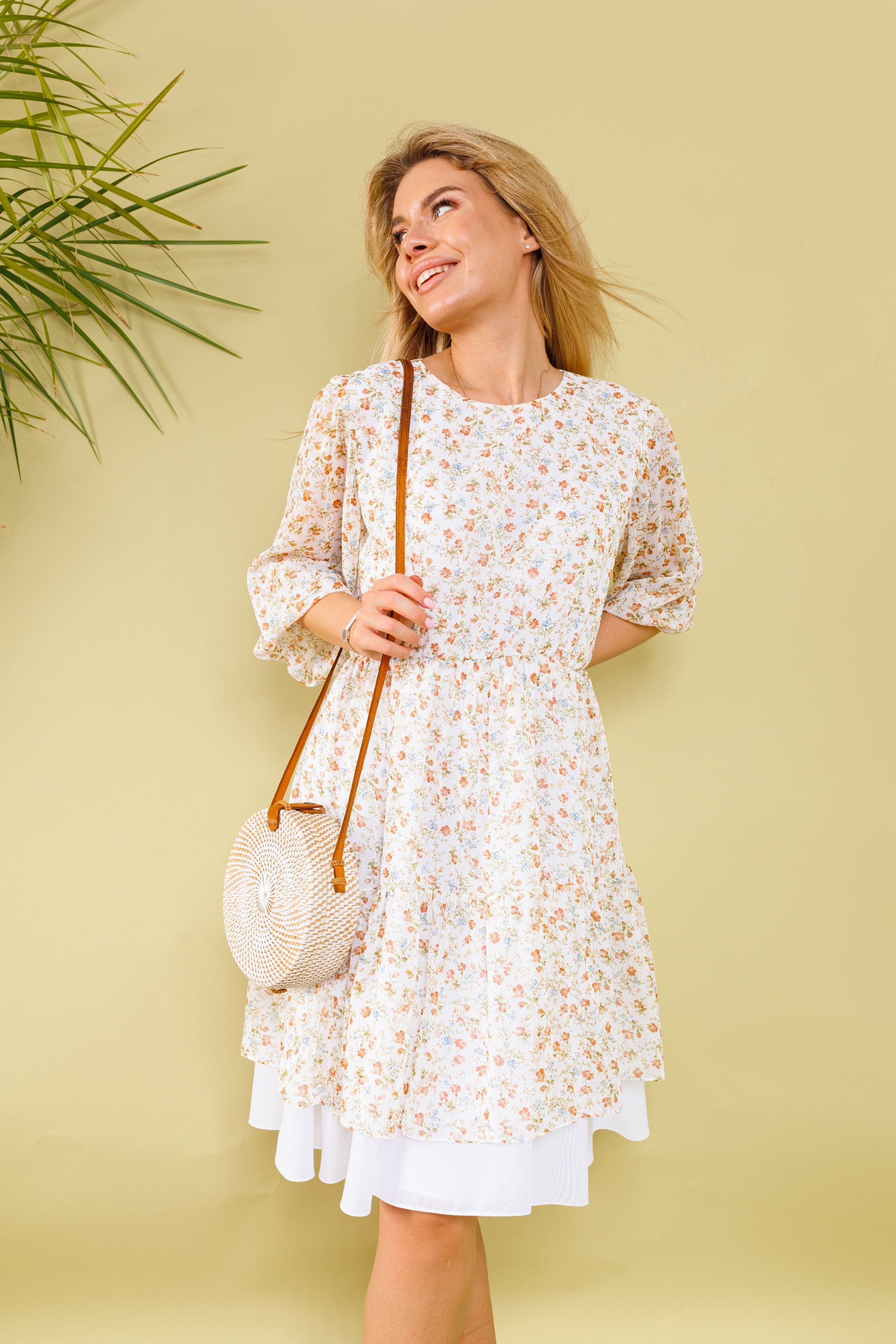 Платье 366-3 молоко+рыжие цветы NikVa купить в интернет магазине Велесмода